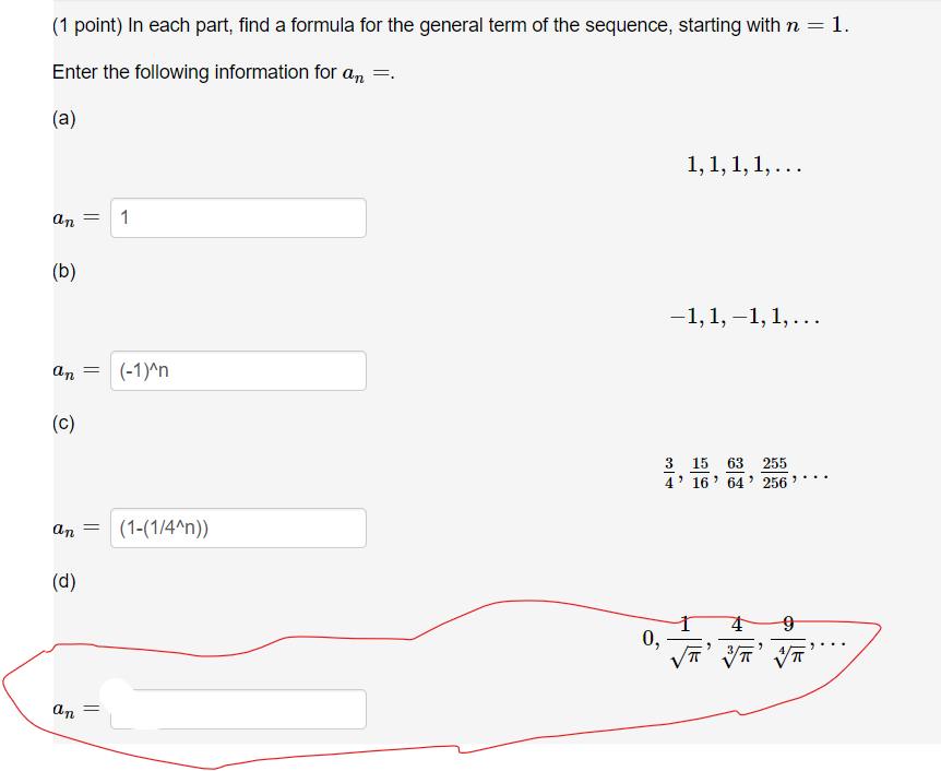 Solved 1 Point In Each Part Find A Formula For The 