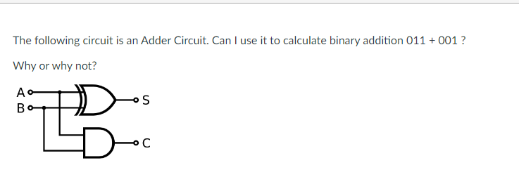The following circuit is an Adder Circuit. Can I use | Chegg.com
