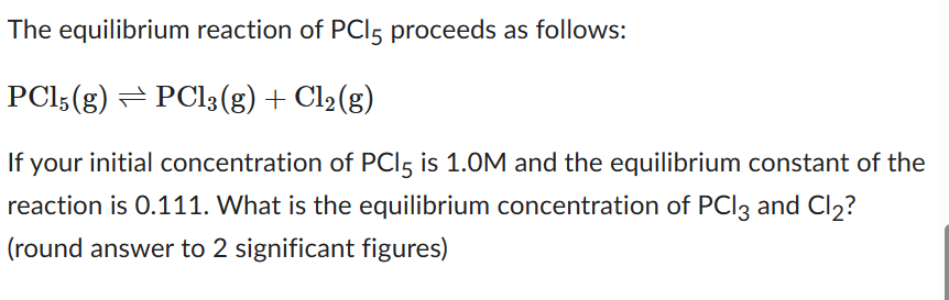 Solved The equilibrium reaction of PCl5 ﻿proceeds as | Chegg.com