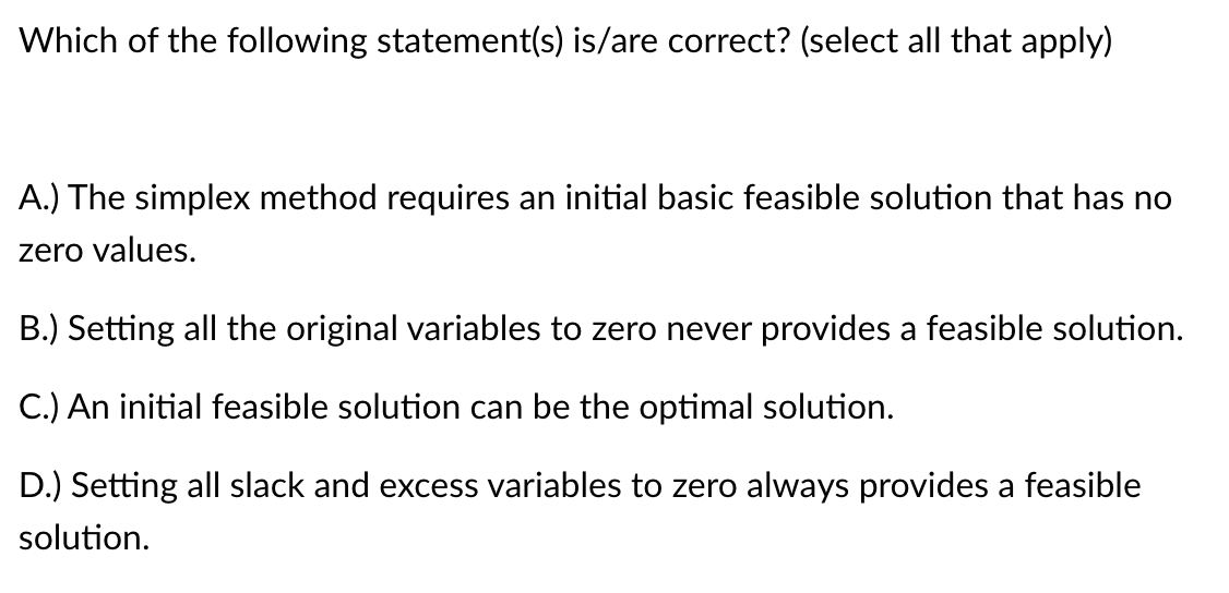 Solved A.) Setting all artificial variables to zero of the | Chegg.com