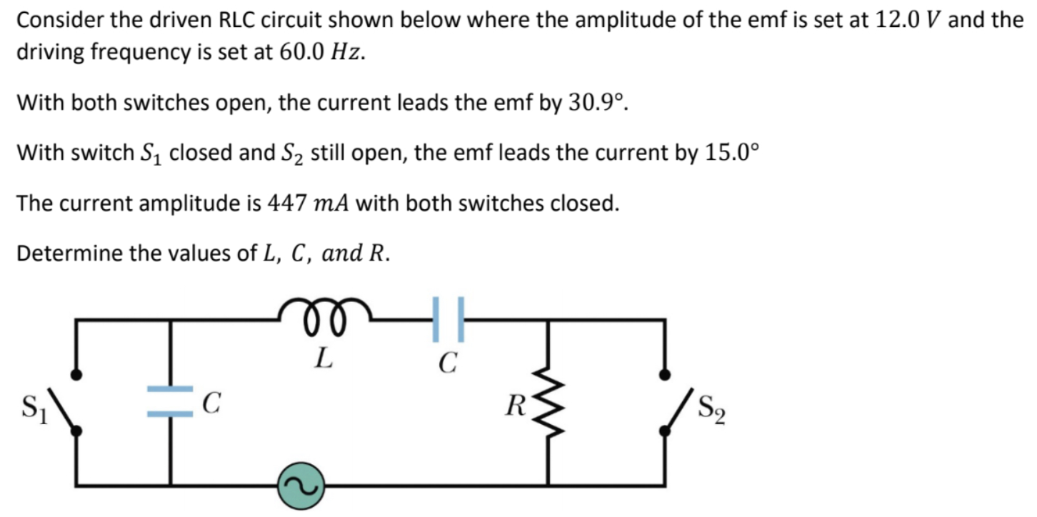 Solved Consider the driven RLC circuit shown below where the | Chegg.com