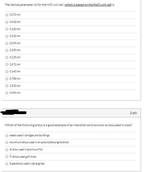 Solved The lattice parameter (a) for the NiO unit cell, | Chegg.com