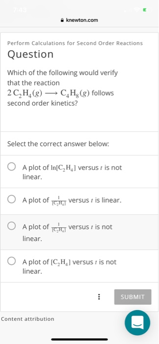 Solved knewton.com Perform Calculations for Second Order | Chegg.com