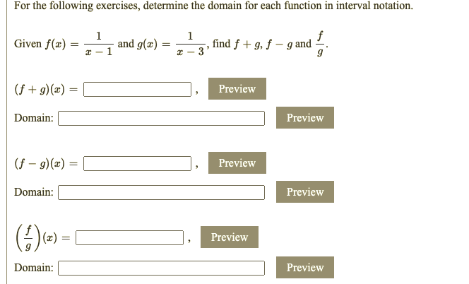 Solved For the following exercises, determine the domain for | Chegg.com