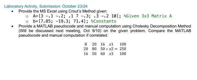 Laboratory Activity, Submission: October 23/24 | Chegg.com