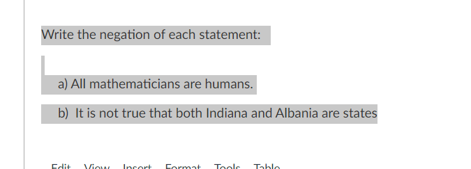 Solved Write the negation of each statement: a) All | Chegg.com