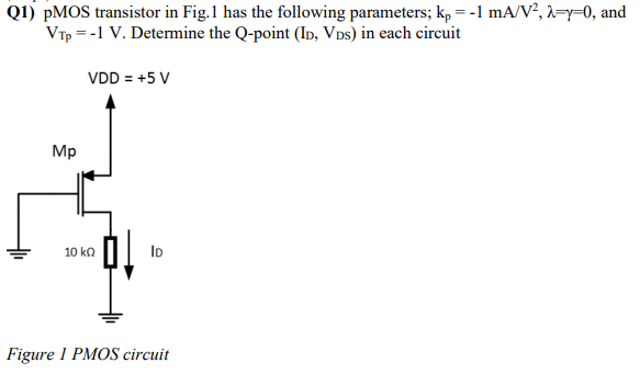 Solved Q1) pMOS transistor in Fig. 1 has the following | Chegg.com