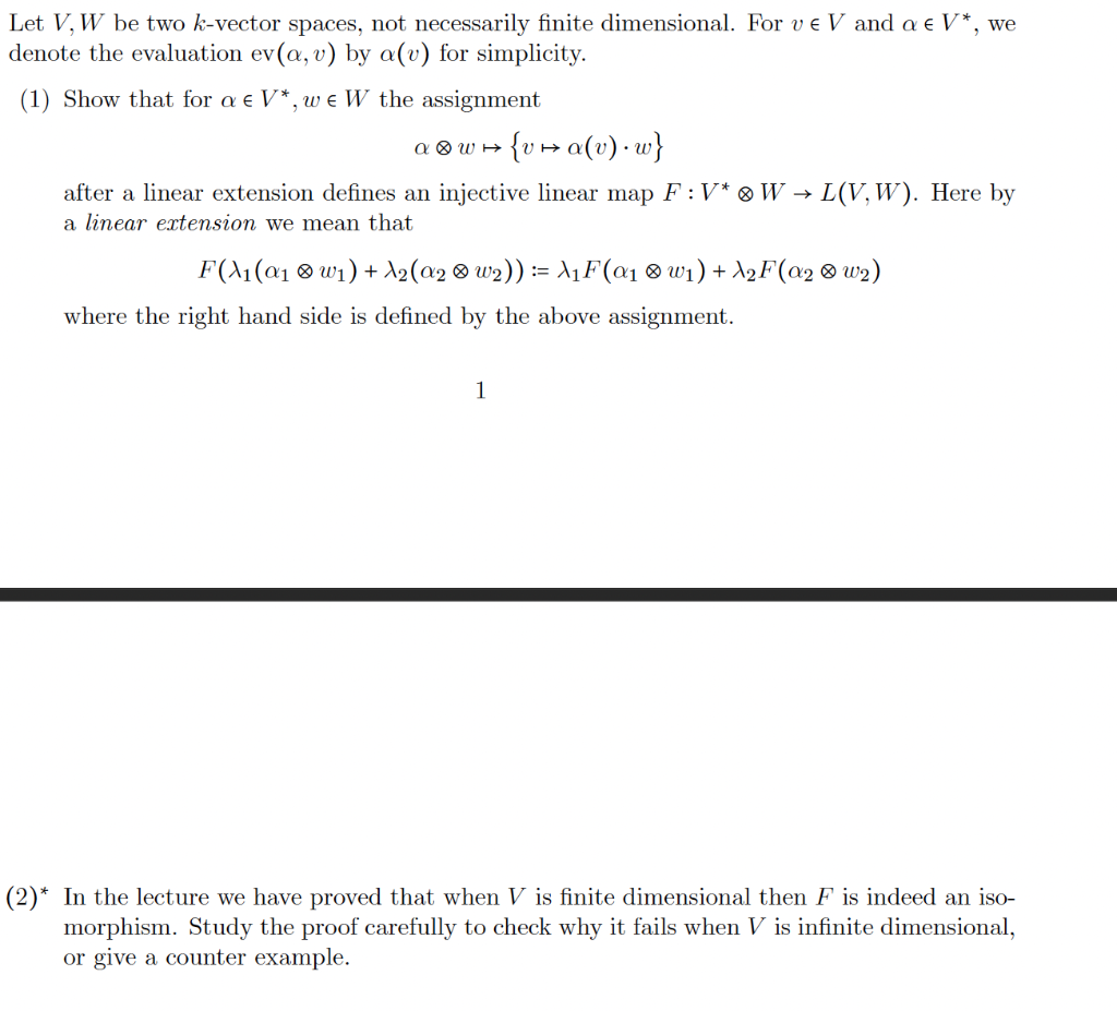 Solved Let V,W be two k-vector spaces, not necessarily | Chegg.com