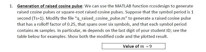 Solved use MATLAB " q_raised_consine_pulse " code --> | Chegg.com
