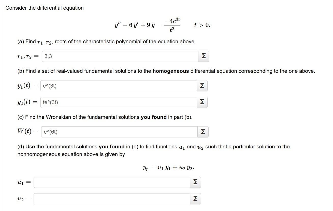 Solved (d) Use the fundamental solutions you found in (b) to | Chegg.com