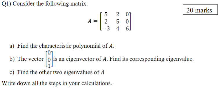 Solved Q1) Consider the following matrix. 20 marks 5 2 A= 2 | Chegg.com