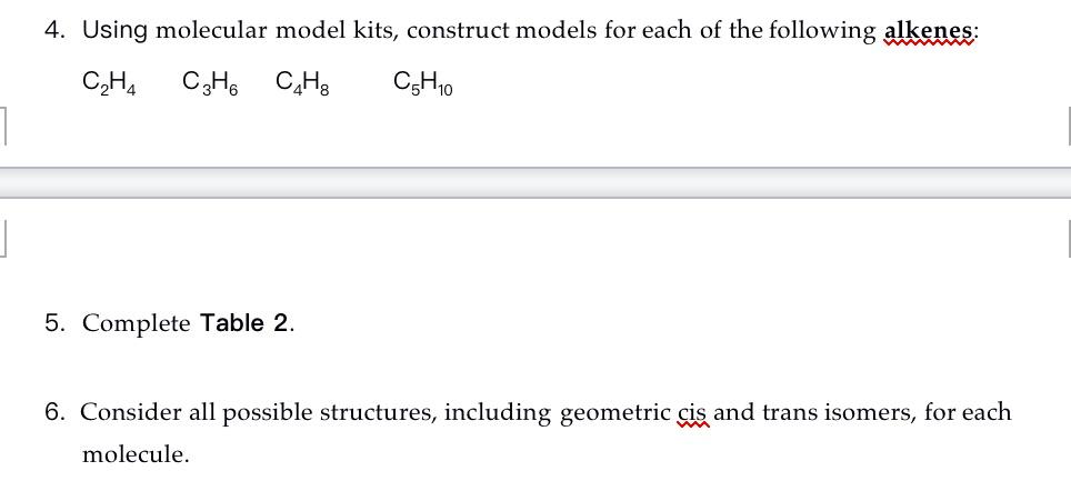 Solved Table 2: Alkenes...cont'd Molecular Condensed | Chegg.com