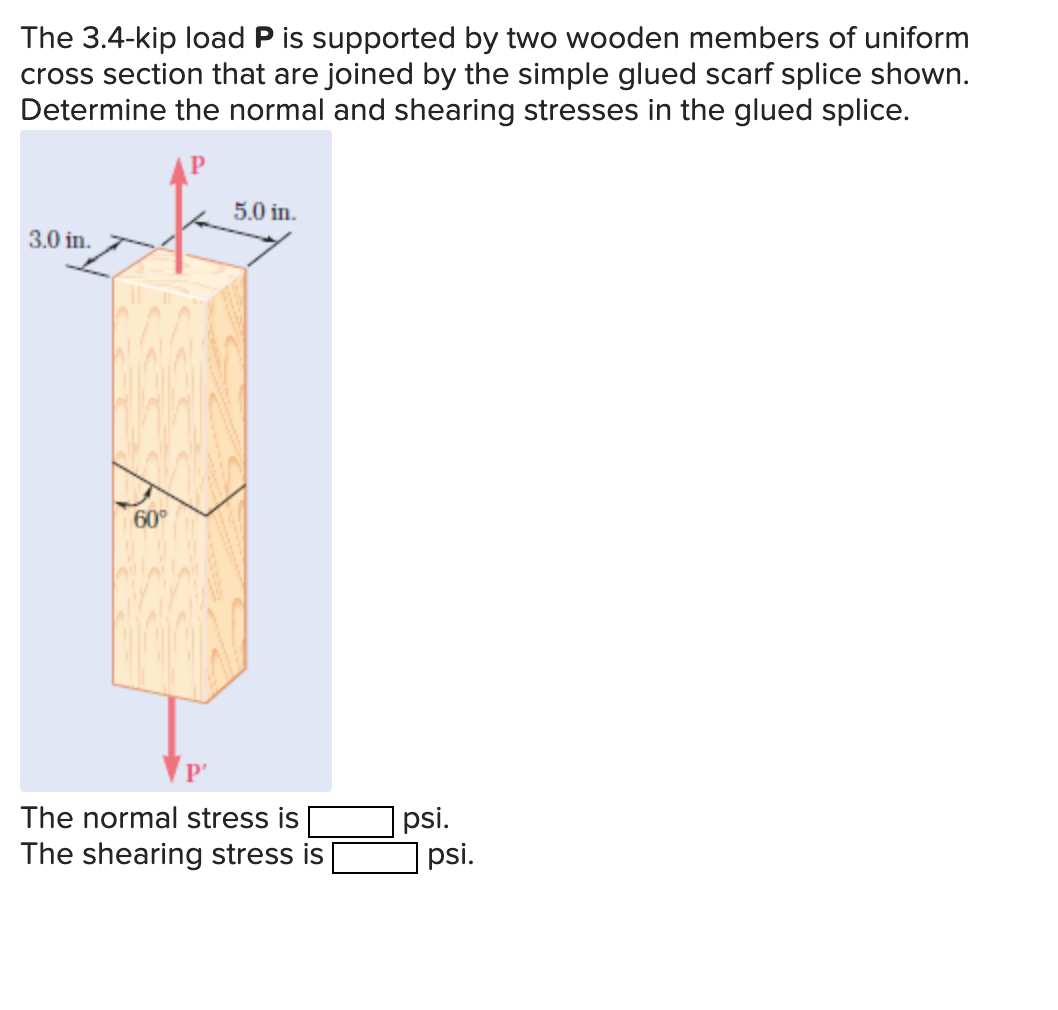 Solved The 3.4-kip load P is supported by two wooden members | Chegg.com