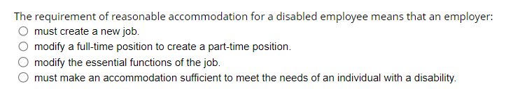 Solved The requirement of reasonable accommodation for a | Chegg.com