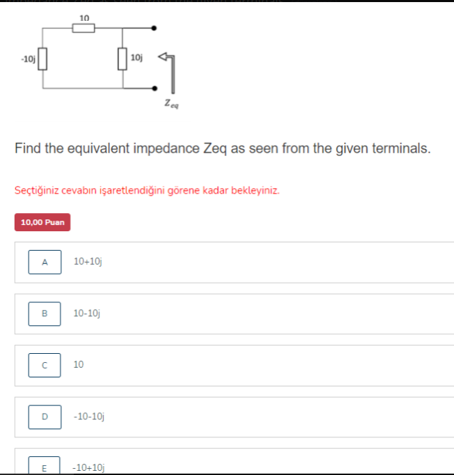 Solved 10 -10 10j ៗ 2 ca Find the equivalent impedance Zeq | Chegg.com