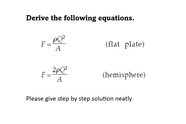 Derive the following equations. F=AρQ2 (flat plate) | Chegg.com