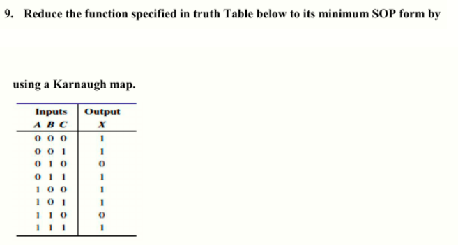 Solved 9 Reduce The Function Specified In Truth Table Below