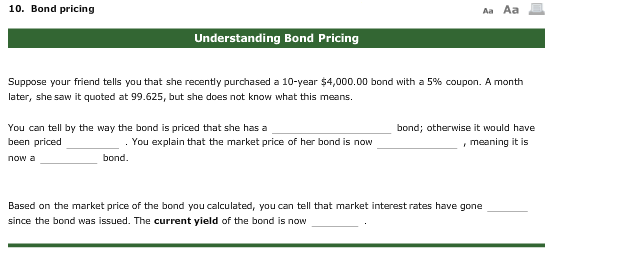 Solved 10. Bond pricing Aa Aa Understanding Bond Pricing | Chegg.com