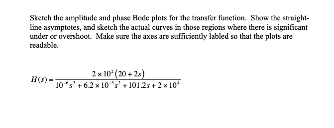 Solved Sketch the amplitude and phase Bode plots for the | Chegg.com