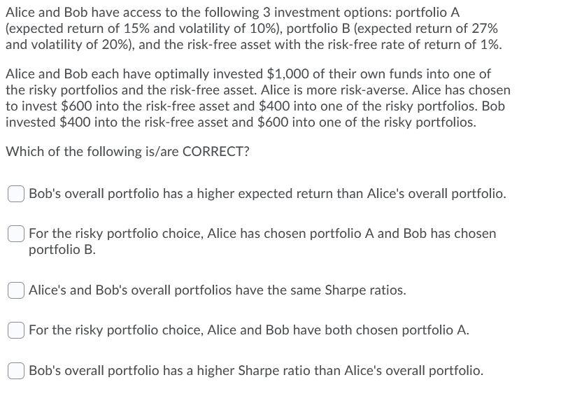 Solved Alice and Bob have access to the following 3 | Chegg.com