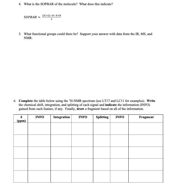Solved 4. What is the SOPBAR of the molecule? What does this | Chegg.com