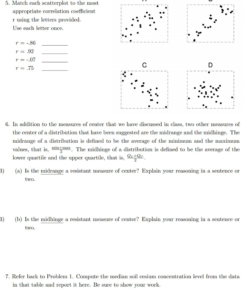 Solved 5. Match each scatterplot to the most appropriate | Chegg.com