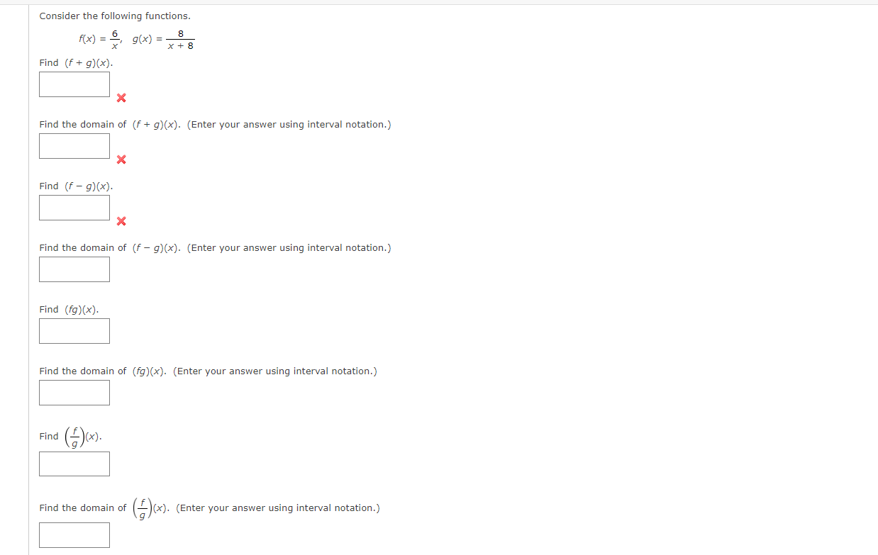 Solved Consider the following functions. f(x)=x6,g(x)=x+88 | Chegg.com