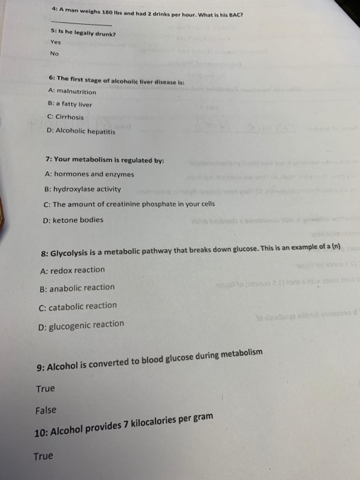 Solved i 4: A man weighs 180 Ibs and had 2 drinks per hour. | Chegg.com