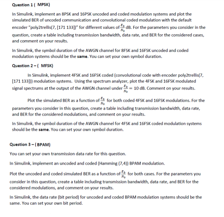Question 1 MPSK) In Simulink, implement an 8PSK and | Chegg.com