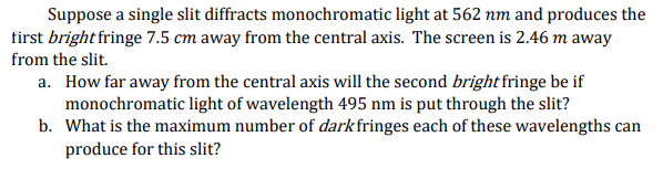 Solved Suppose a single slit diffracts monochromatic light | Chegg.com