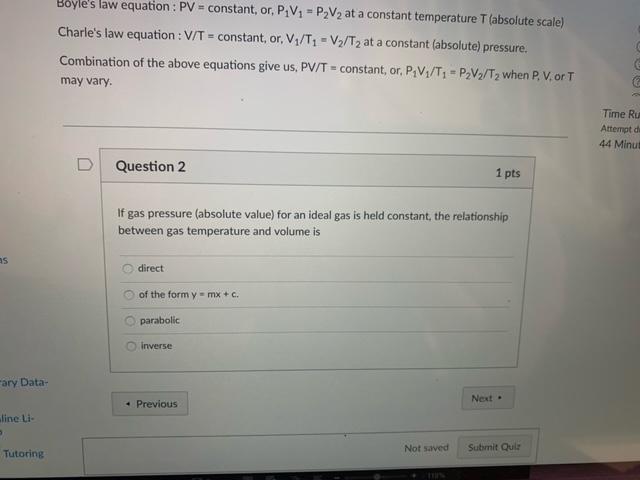 Solved Boyle's law equation: PV - constant, or, P V1 P2V2 at | Chegg.com