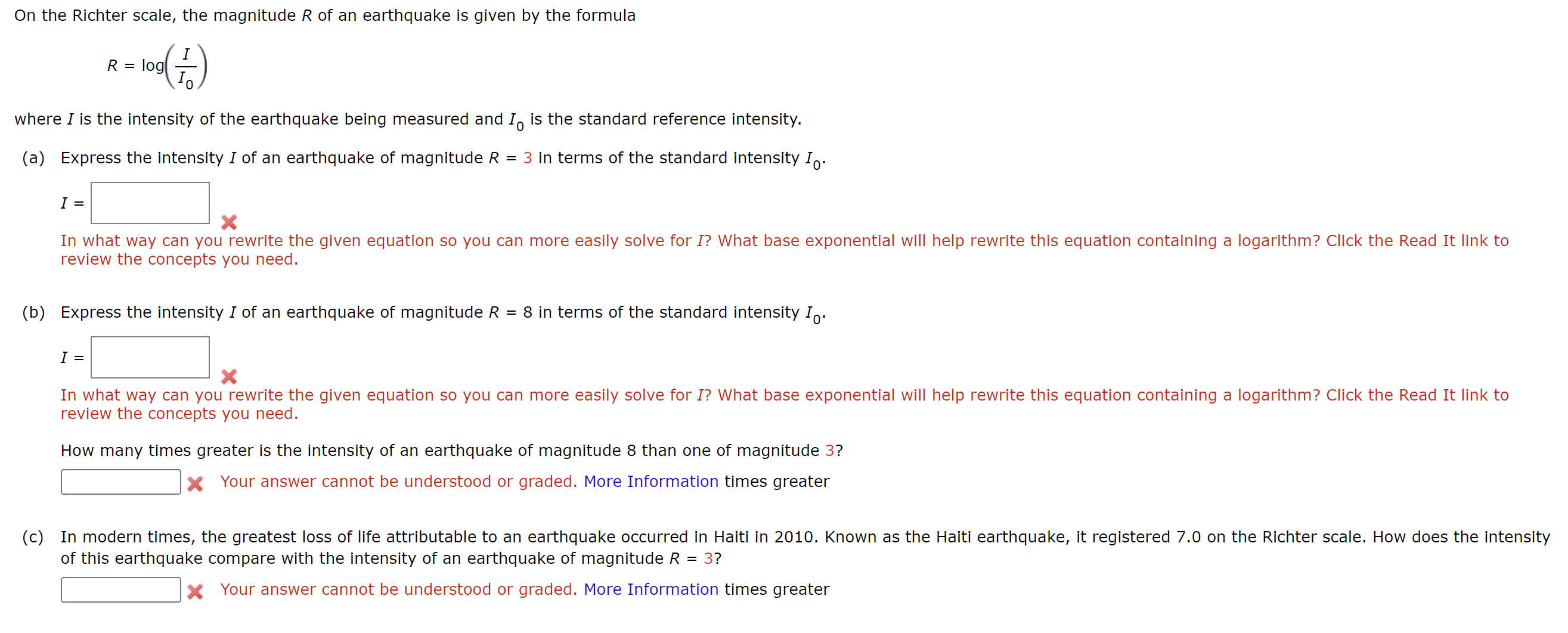Solved On the Richter scale, the magnitude R of an | Chegg.com