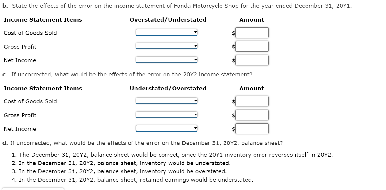 Solved Effect of Errors in Physical Inventory Fonda | Chegg.com