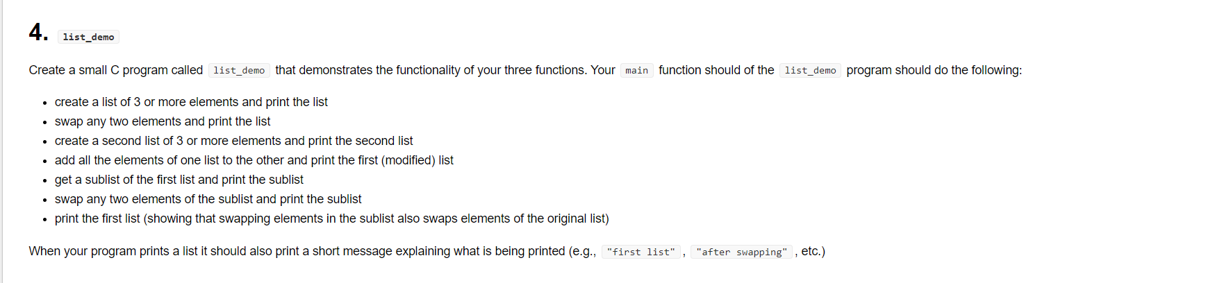 4. list_demo Create a small C program called | Chegg.com