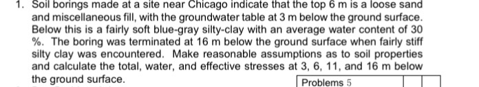 Solved 1. Soil borings made at a site near Chicago indicate | Chegg.com