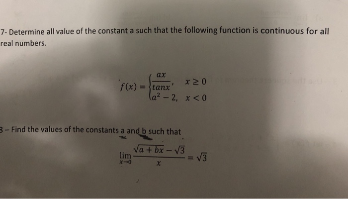 Solved 7- Determine all value of the constant a such that | Chegg.com