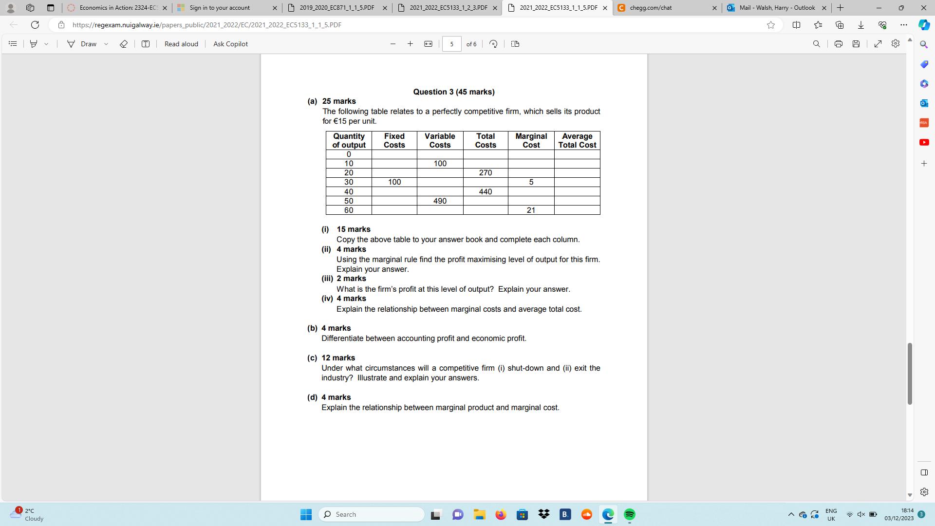Solved (a) 25 ﻿marksQuestion 3 (45 ﻿marks)The following | Chegg.com