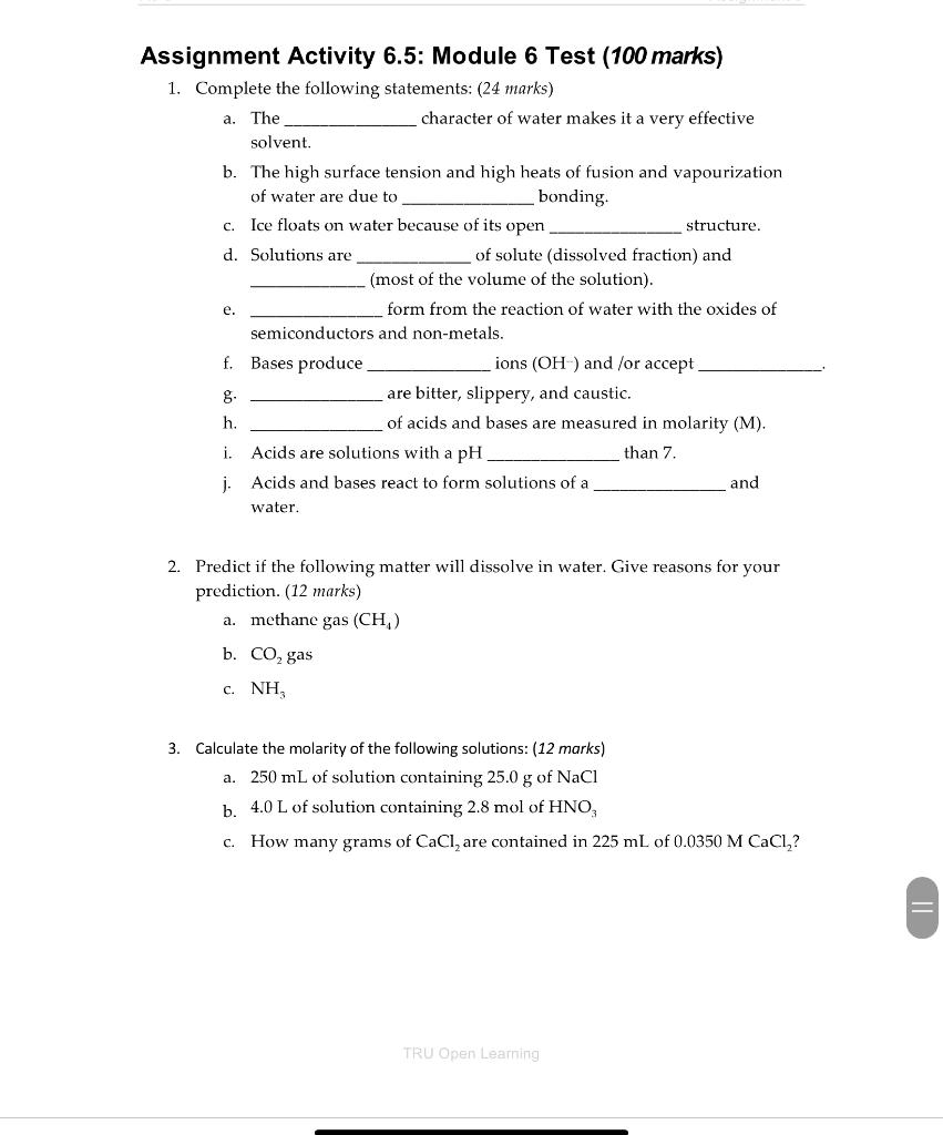 Solved Assignment Activity 6.5: Module 6 Test (100 marks) 1. | Chegg.com