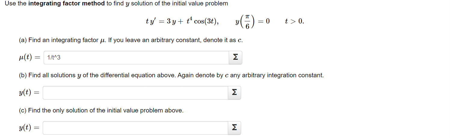 Solved Use the integrating factor method to find y solution | Chegg.com