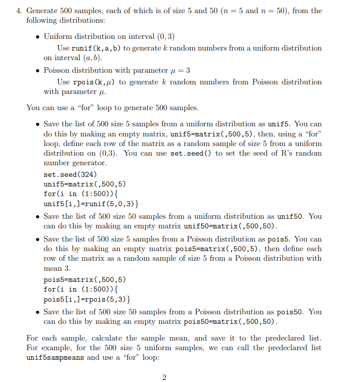 Solved 4. Generate 500 samples, each of which is of size 5 | Chegg.com