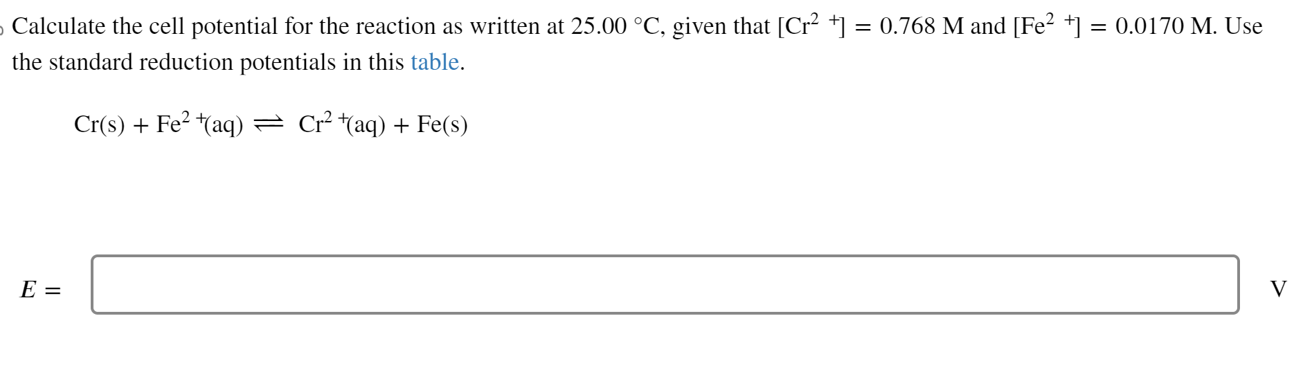 Solved Calculate the cell potential for the reaction as | Chegg.com