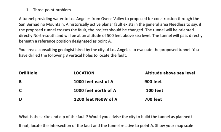 Solved 1. Three-point-problem A tunnel providing water to | Chegg.com