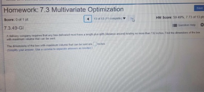 Solved Homework: 7.3 Multivariate Optimization Score: 0 of 1 | Chegg.com