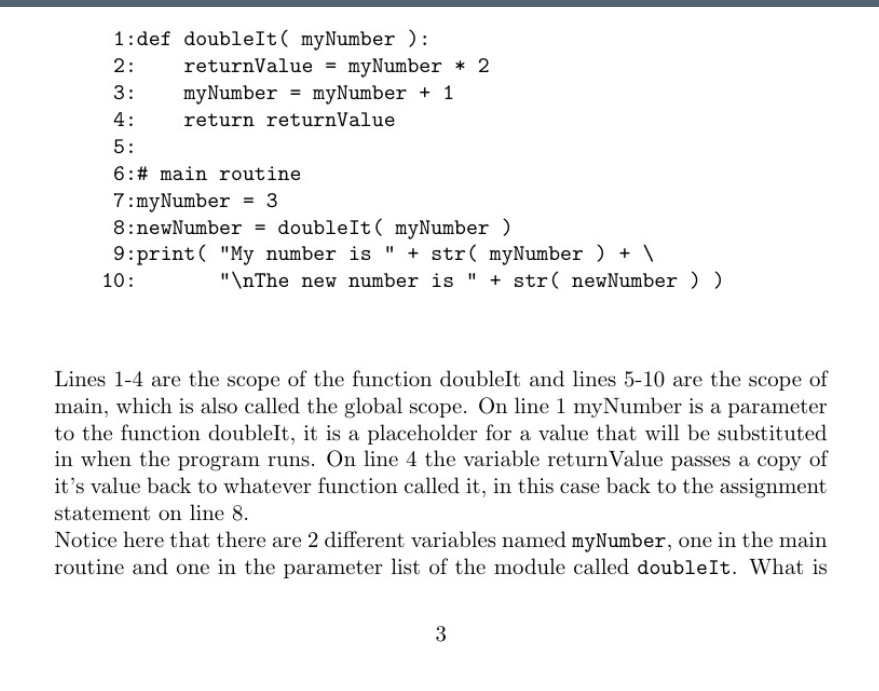 Solved 3.1 Scope Variable scope is a phrase used to refer to | Chegg.com