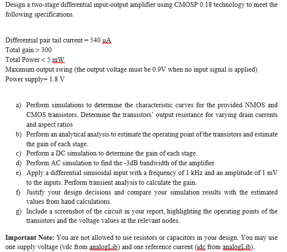 Solved Design a two-stage differential input-output | Chegg.com