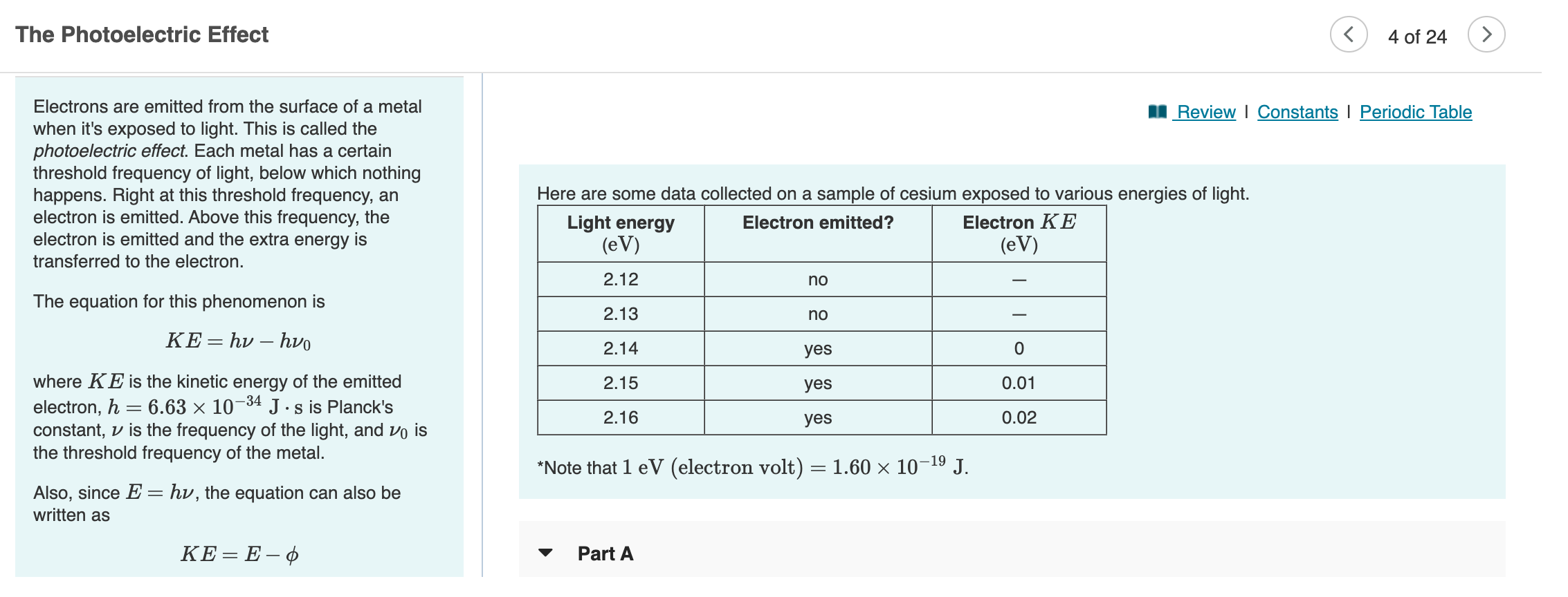 Solved The Photoelectric Effect Electrons are emitted from | Chegg.com