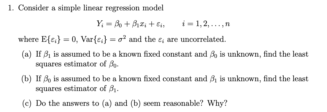 Solved 1. Consider a simple linear regression model | Chegg.com