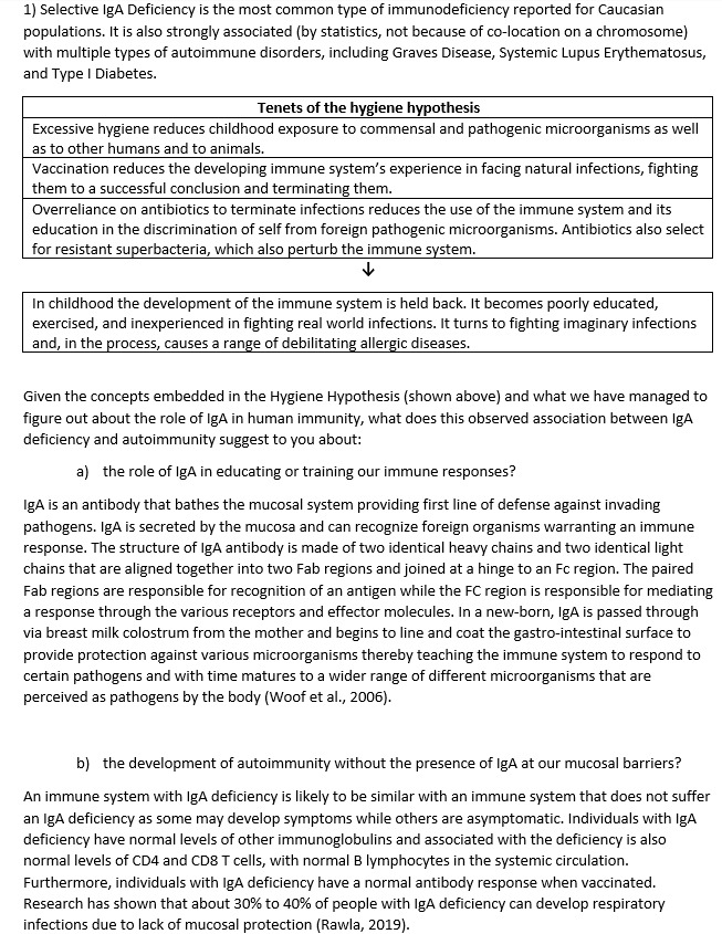 Solved 1) Selective IgA Deficiency is the most common type | Chegg.com