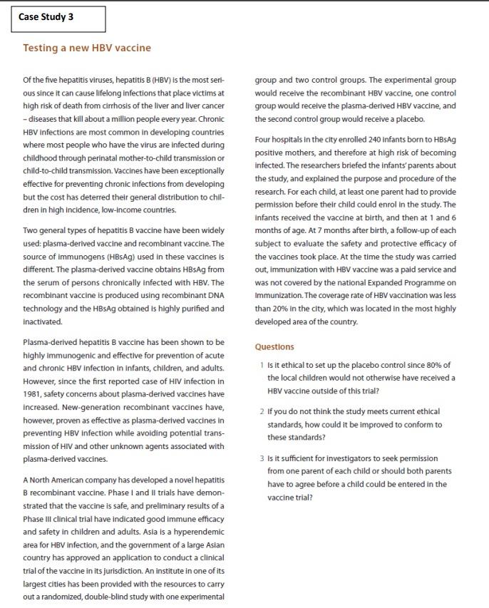 Solved Case Study 3 Testing a new HBV vaccine of the five | Chegg.com