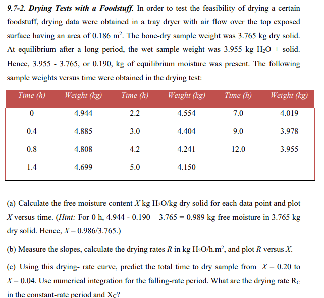 Solved 9.7-2. Drying Tests with a Foodstuff. In order to | Chegg.com